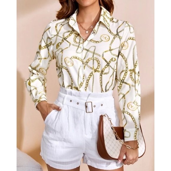 SHEIN | Tops | Vintage Shein Gold Chain Gold Chain Baroque Button Up ...